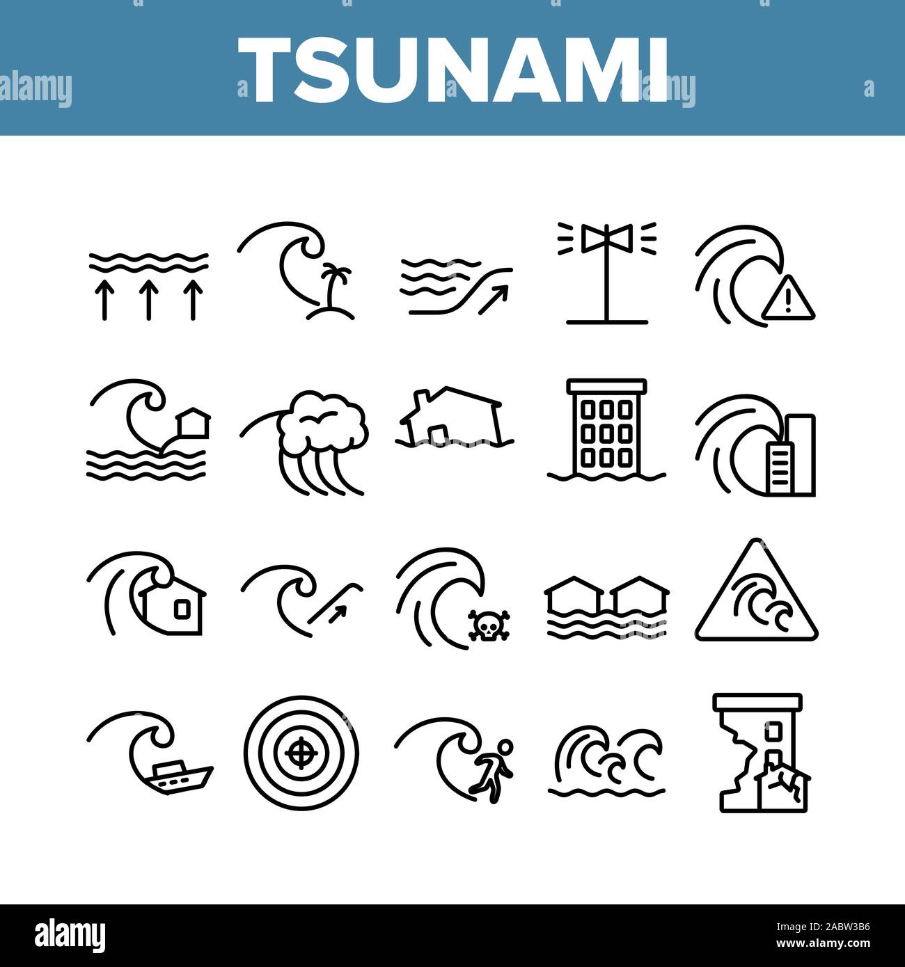 Tsunami Wave Collection Elements Icons Set Vector Stock Vector Image ...