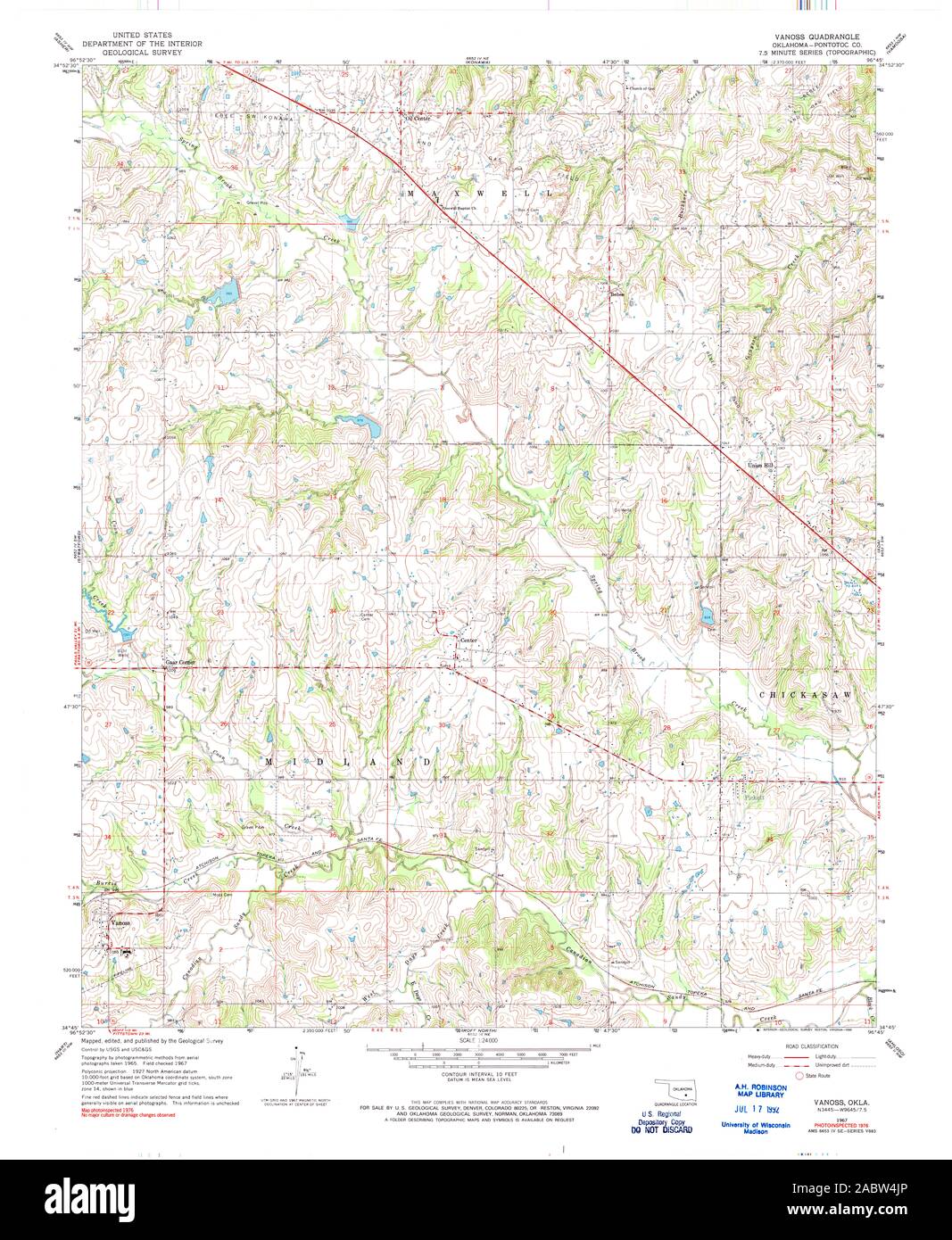 USGS TOPO Map Oklahoma OK Vanoss 706995 1967 24000 Restoration Stock ...