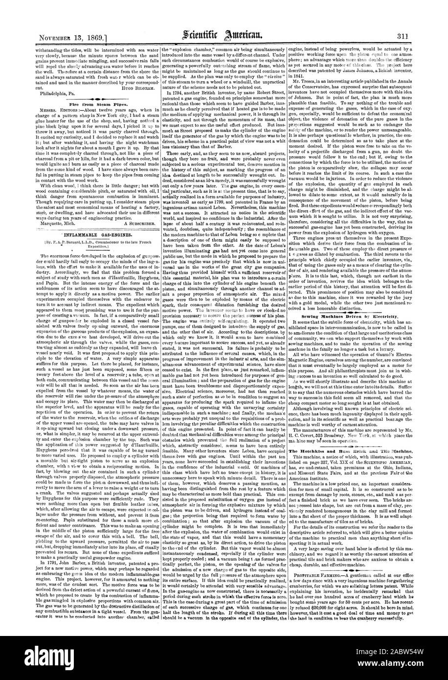 Sewing Machines Driven by Electricity. 451 Fire from Steam Pipes ...