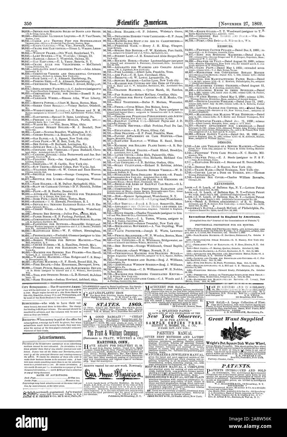 NOVEMBER 27 1869. Inventions Patented in England by Americans. .91= 01 ...