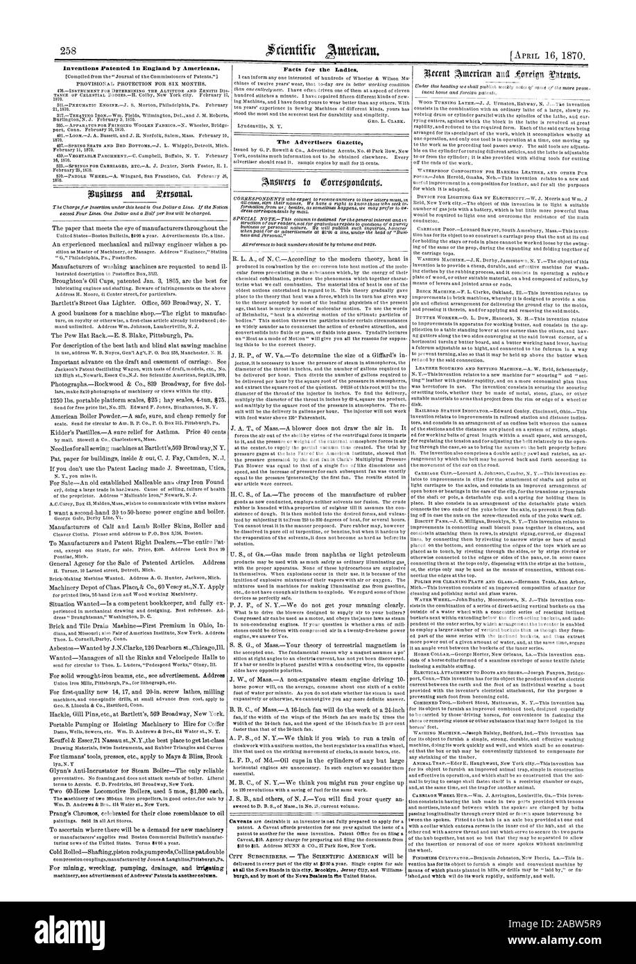 Inventions Patented in England by Americans., scientific american, 1870 ...