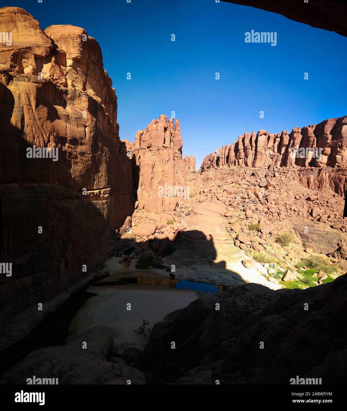 aerial Panorama inside canyon aka Guelta d'Archei, East Ennedi, Chad ...