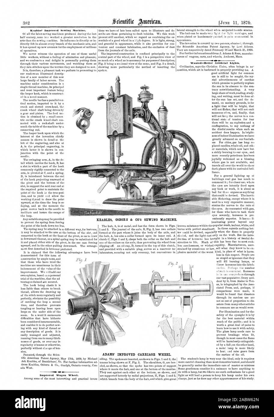 Improved Wagon Wheel. EABLES OSBORN & CO's SEWING MACHINE ADAMS ...