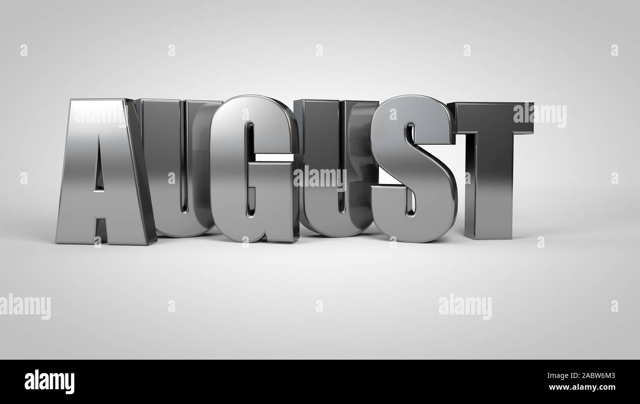 August calendar month metallic text 3d render Stock Photo - Alamy