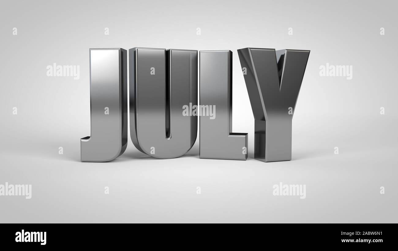 july calendar month metallic text 3d render Stock Photo - Alamy