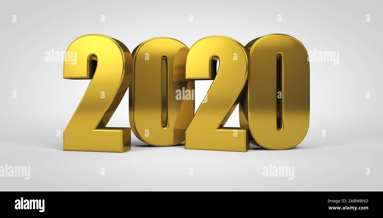 2020 3d gold text isolated on white background. 3d render illustration ...