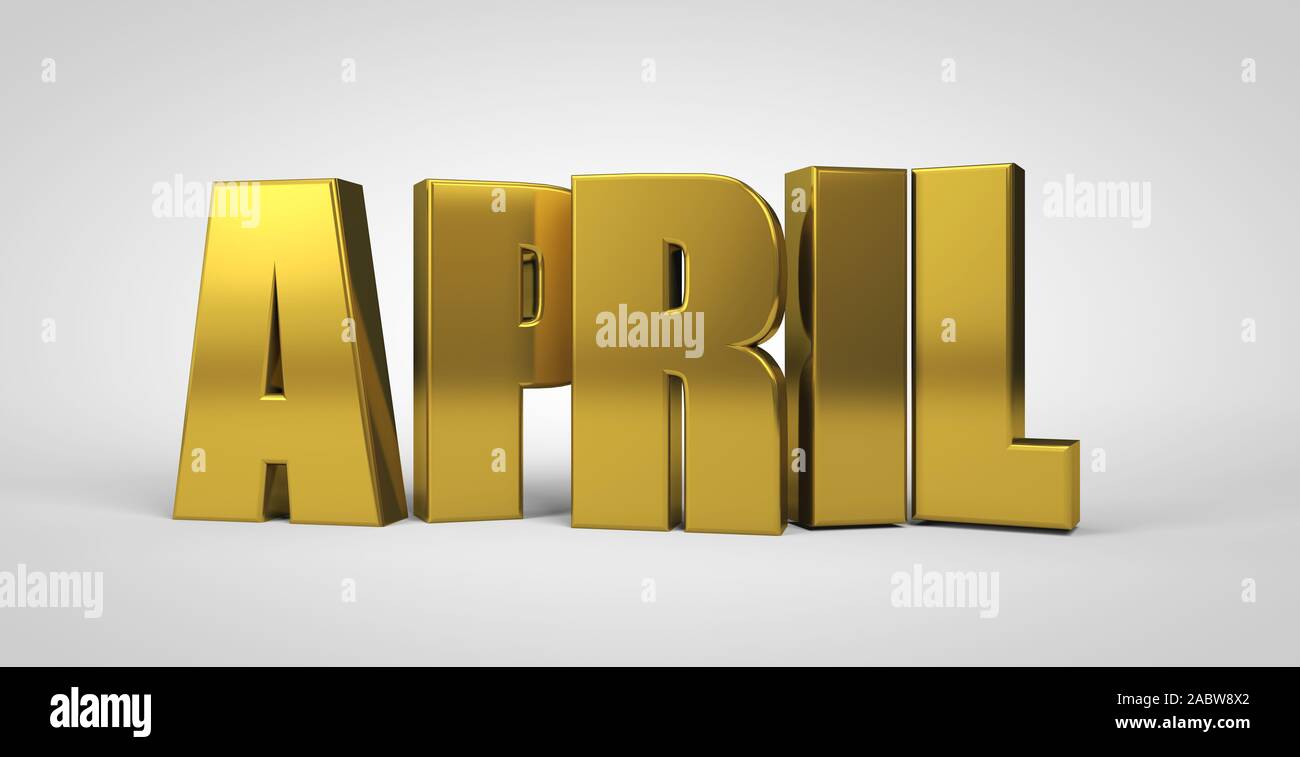 April 3d gold text isolated on white, 3d render illustration Stock ...