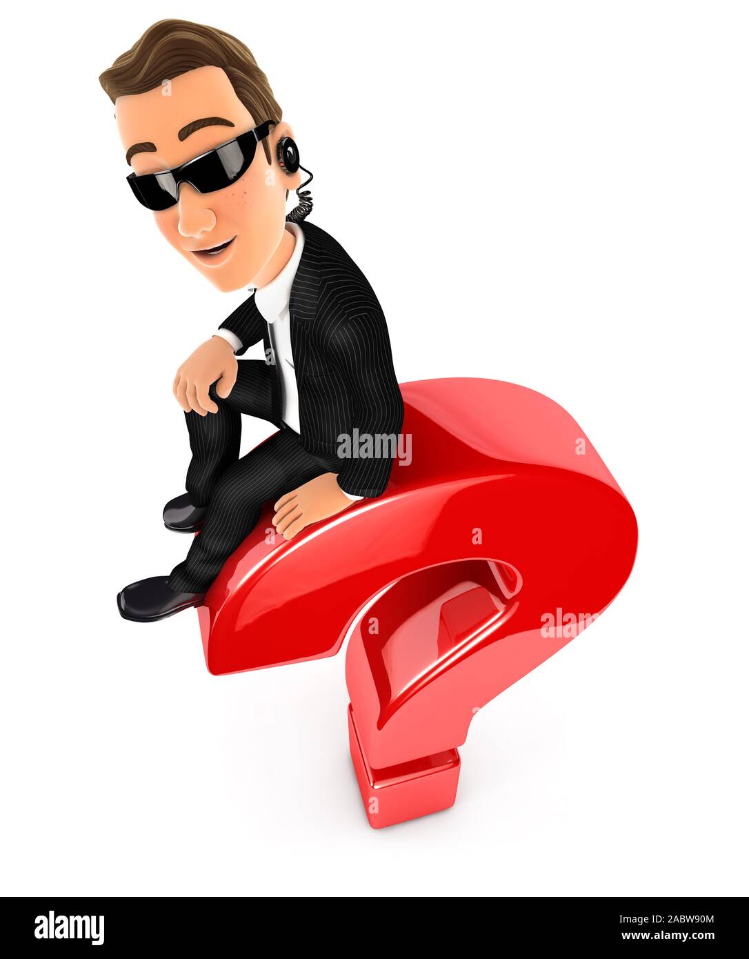 3d security agent sitting on top of question mark, illustration with ...
