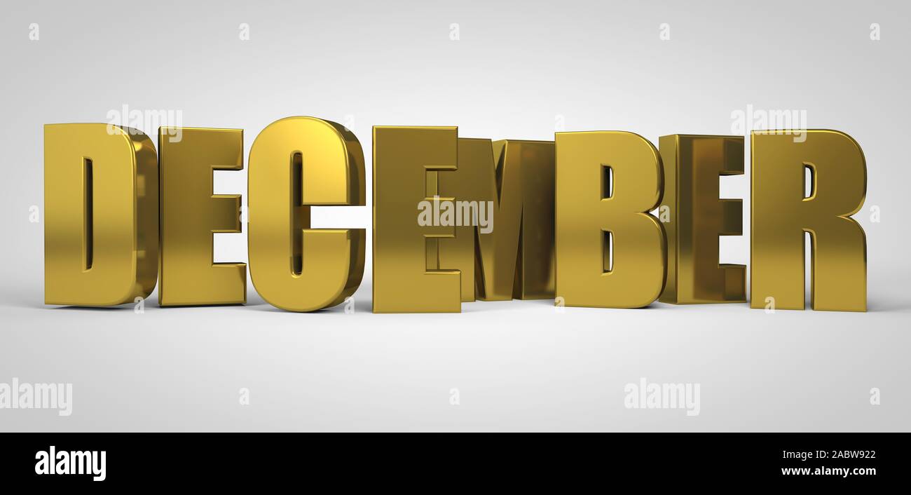 December 3d gold text isolated on white, 3d render illustration Stock ...
