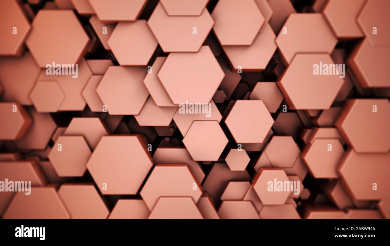 bronze metallic material hexagons background, 3d render illustration ...