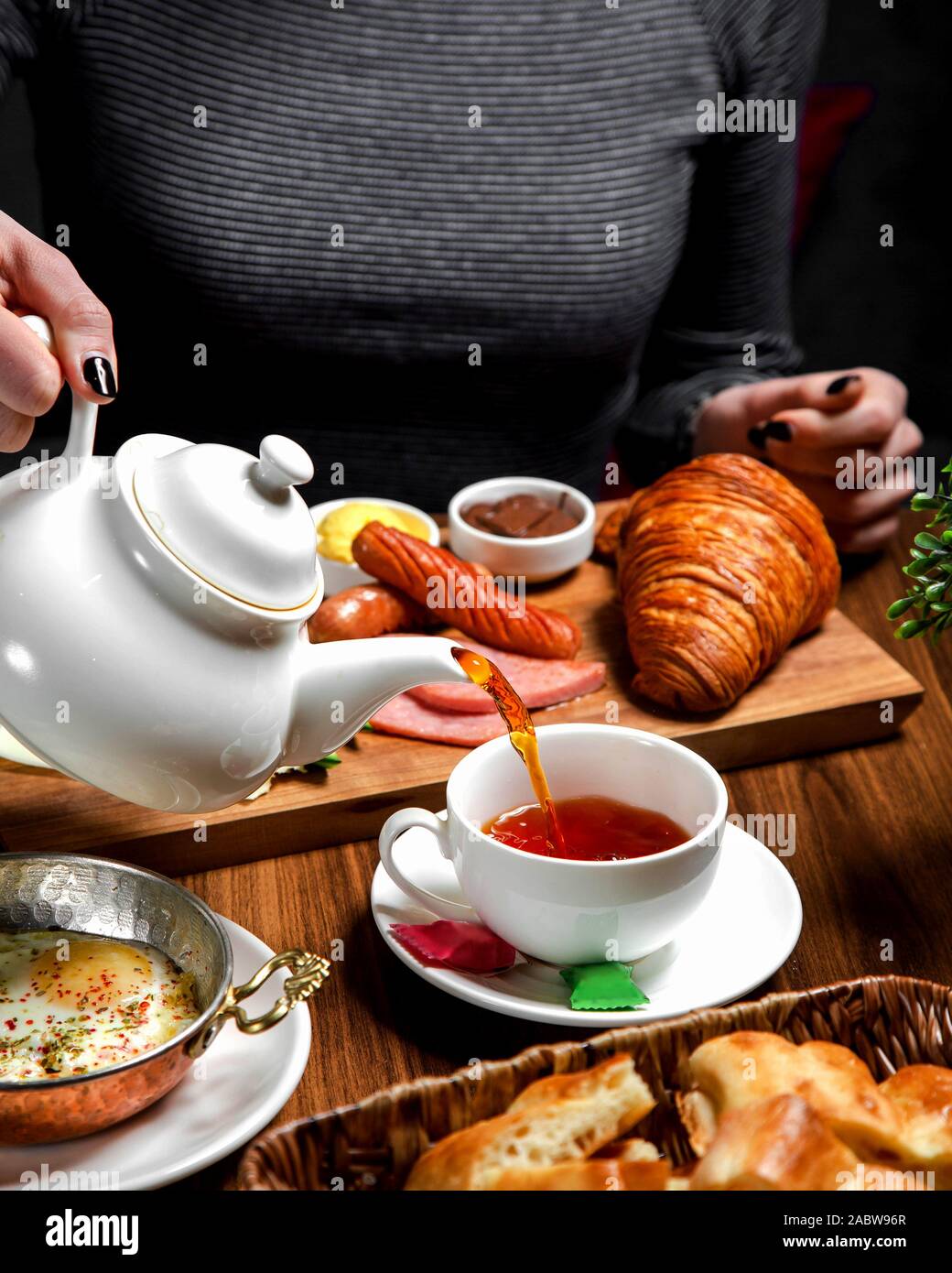 breakfast set with black tea Stock Photo - Alamy