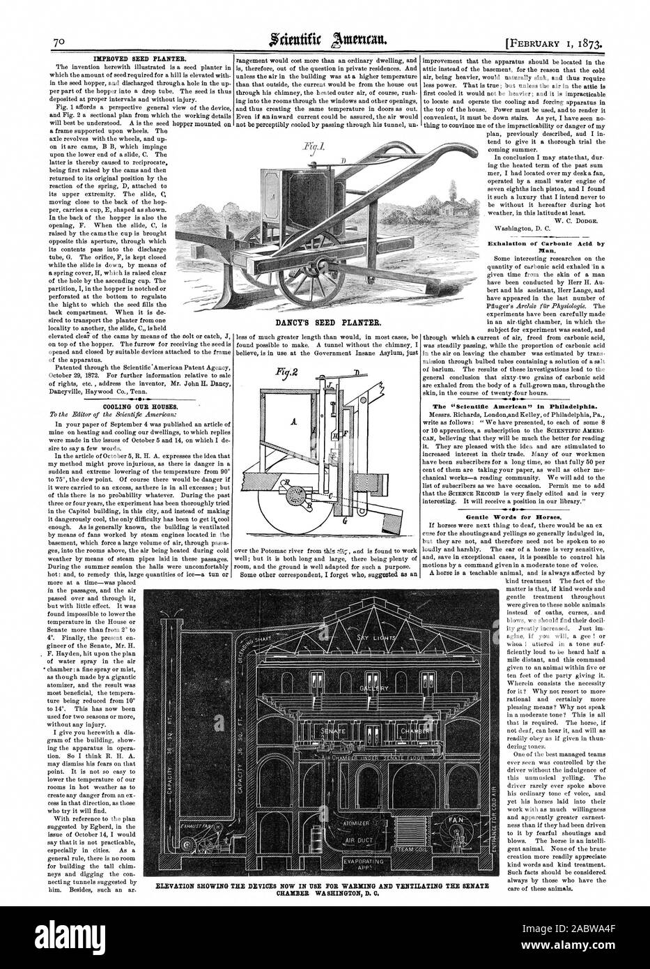DANCY'S SEED PLANTER. Exhalation of Carbonic Acid by Man. Gentle Words ...