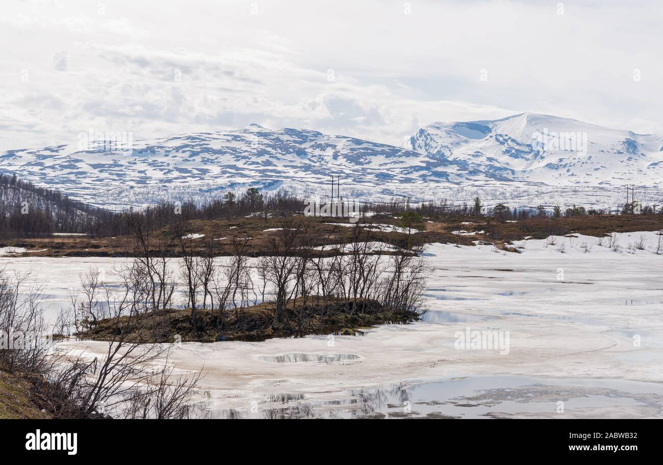 nature sceneries on the way from Narvik to Tromsoe during a spring day ...