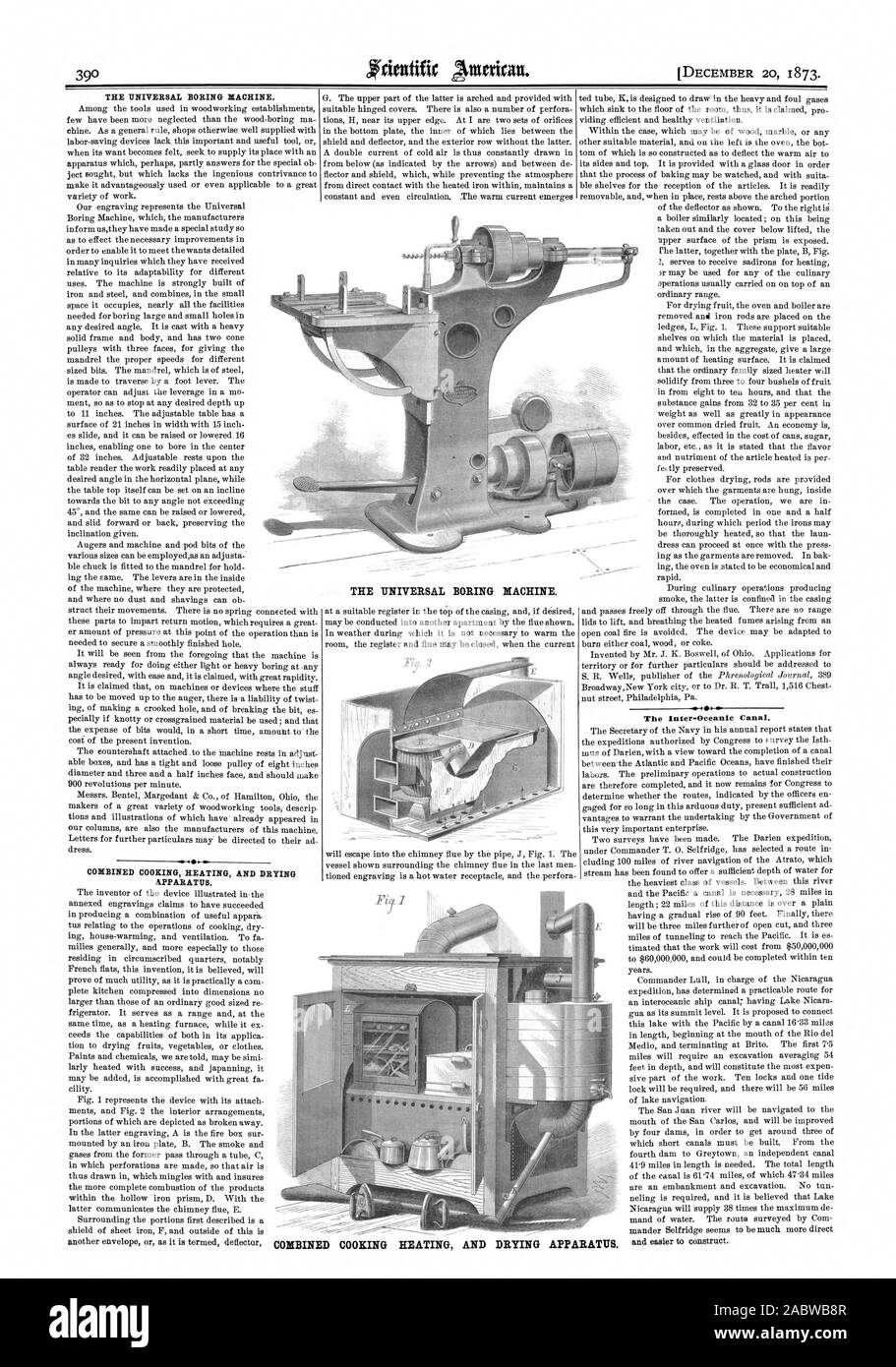 390 DECEMBER 20 1873. THE UNIVERSAL BORING MACHINE. COMBINED COOKING ...
