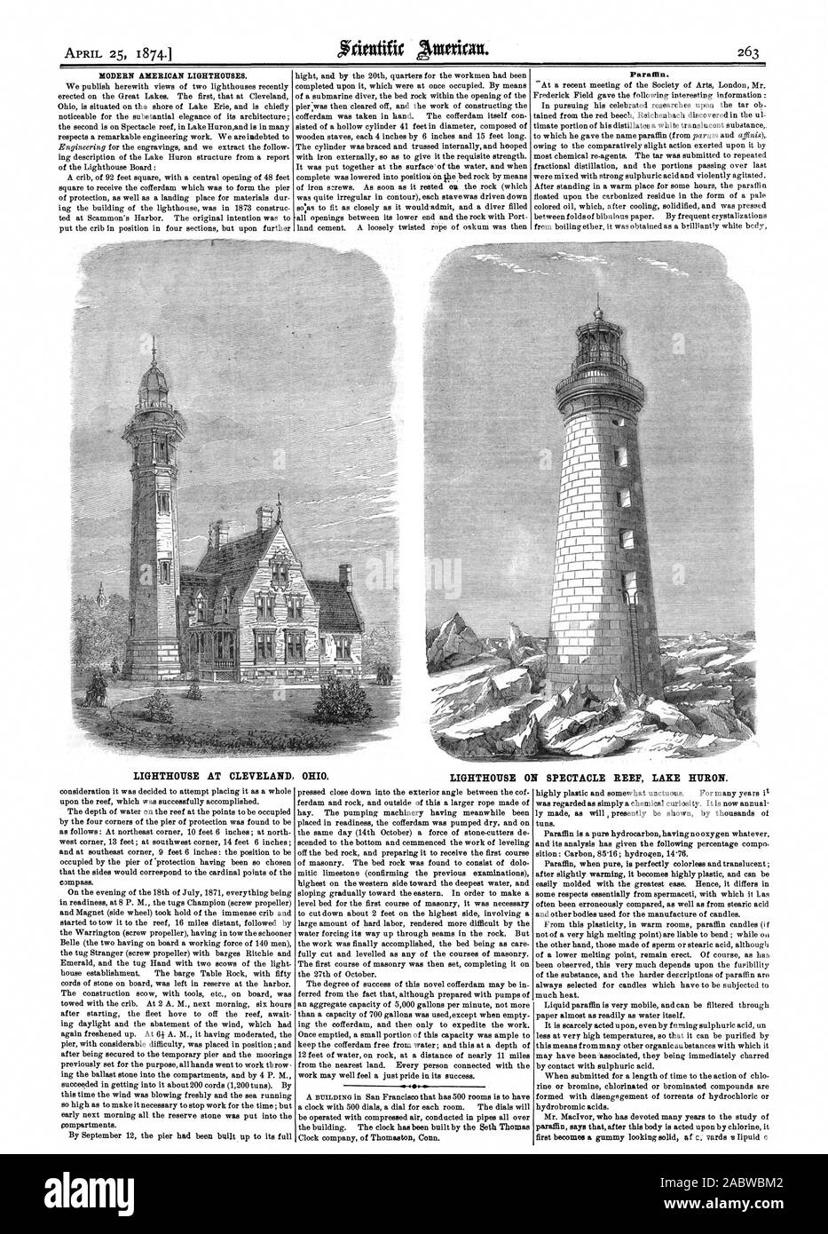 LIGHTHOUSE ON SPECTACLE REEF LAKE HURON., scientific american, 1874-04 ...