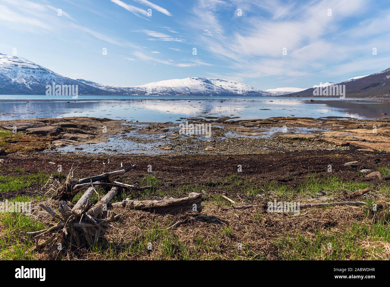 nature sceneries on the way from Narvik to Tromsoe during a spring day ...