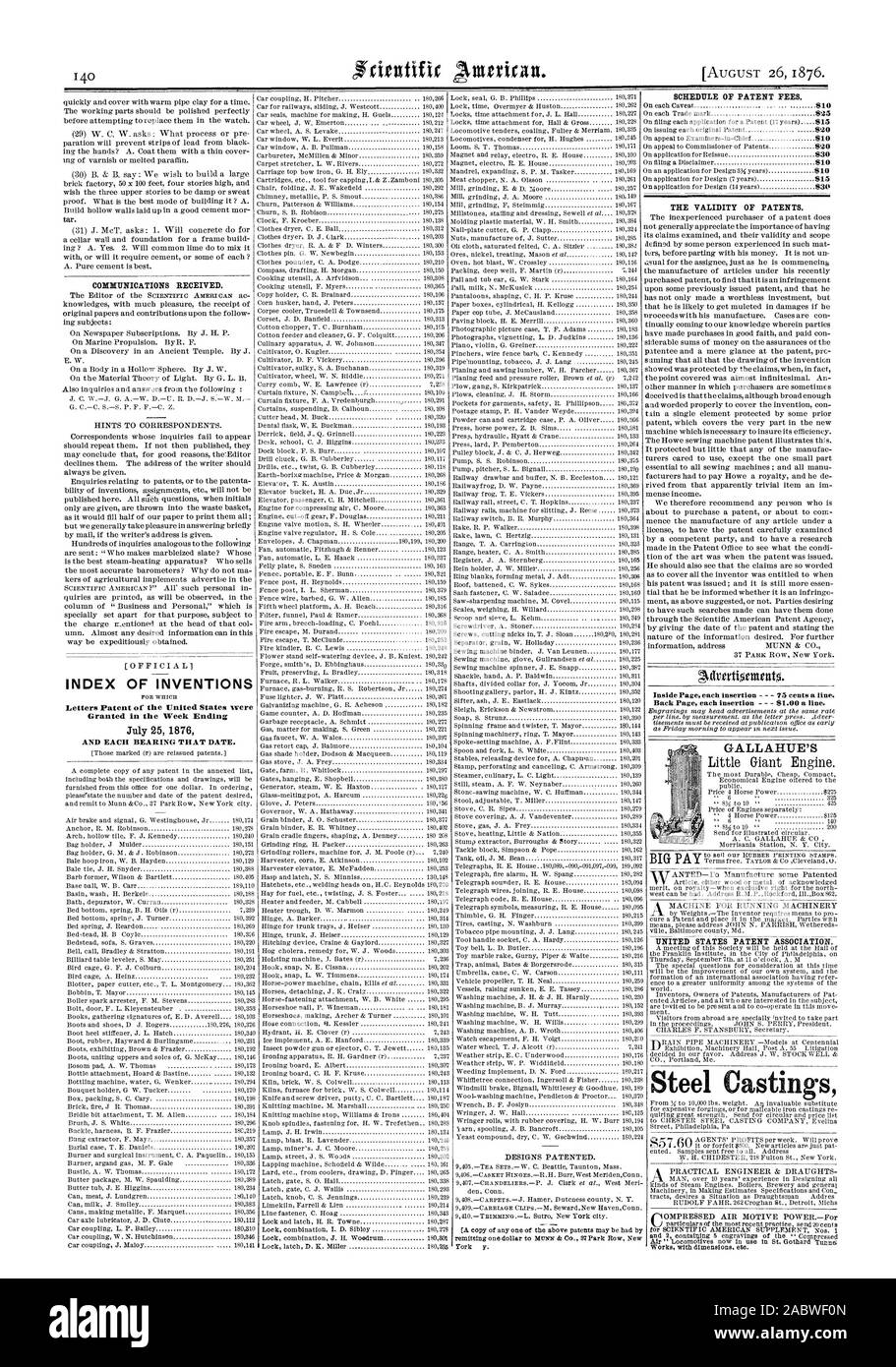 INDEX OF INVENTIONS Letters Patent of the United States were Granted in ...