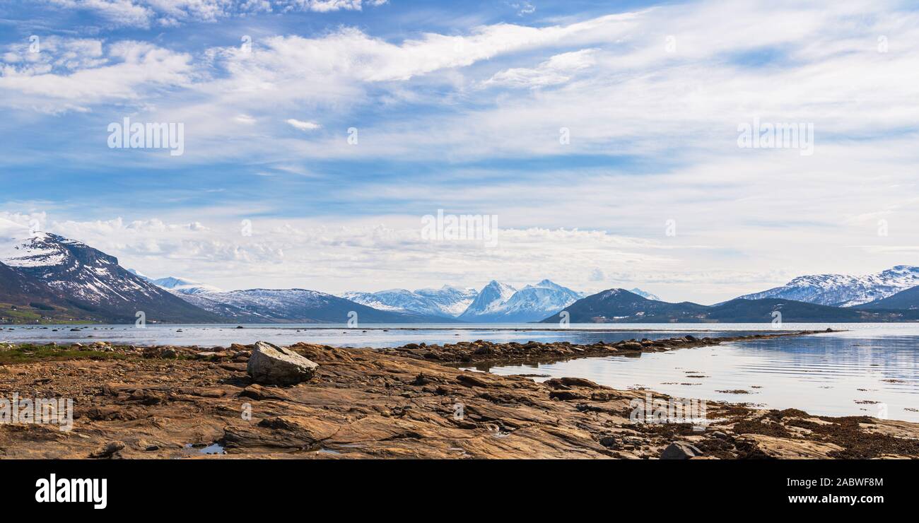 nature sceneries on the way from Narvik to Tromsoe during a spring day ...
