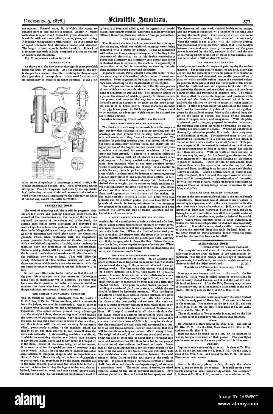 CENTENNIAL NOTES. ASTRONOMICAL NOTES. Positions of Planets for December ...