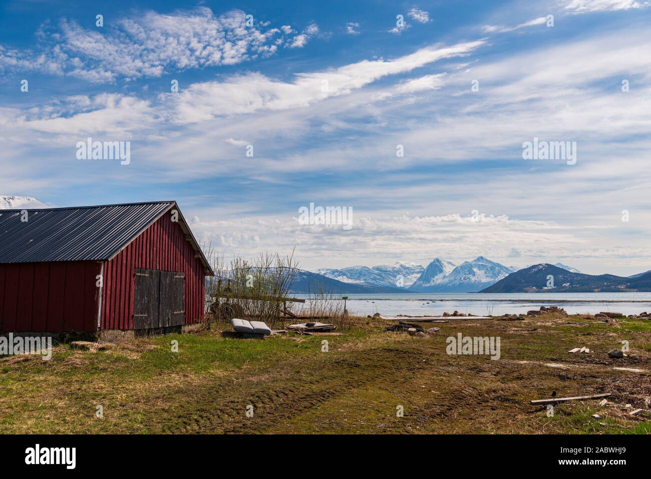 nature sceneries on the way from Narvik to Tromsoe during a spring day ...