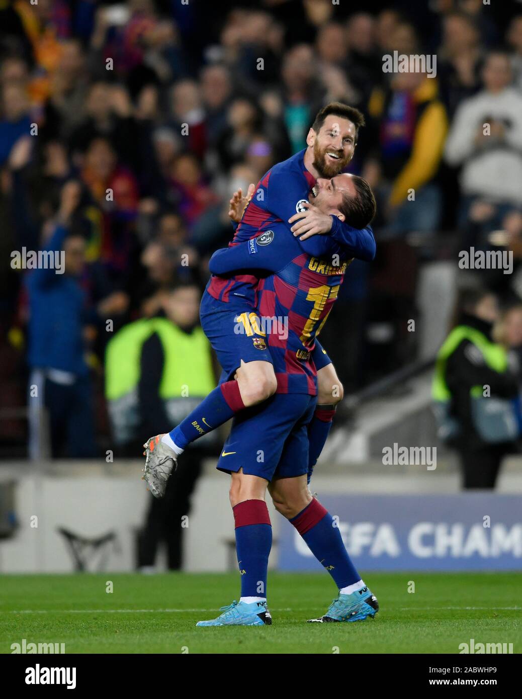 Leo Messi of FC Barcelona celebrates scoring a goal during the ...