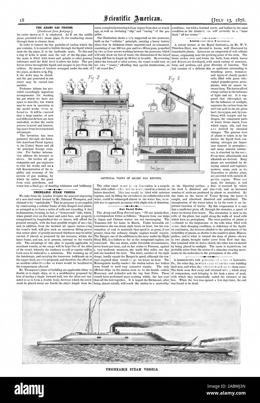 THE ADAMS GAS PROCESS. UNSINKABLE STEAM VESSELS. Our Naval Tubs. Leaves ...
