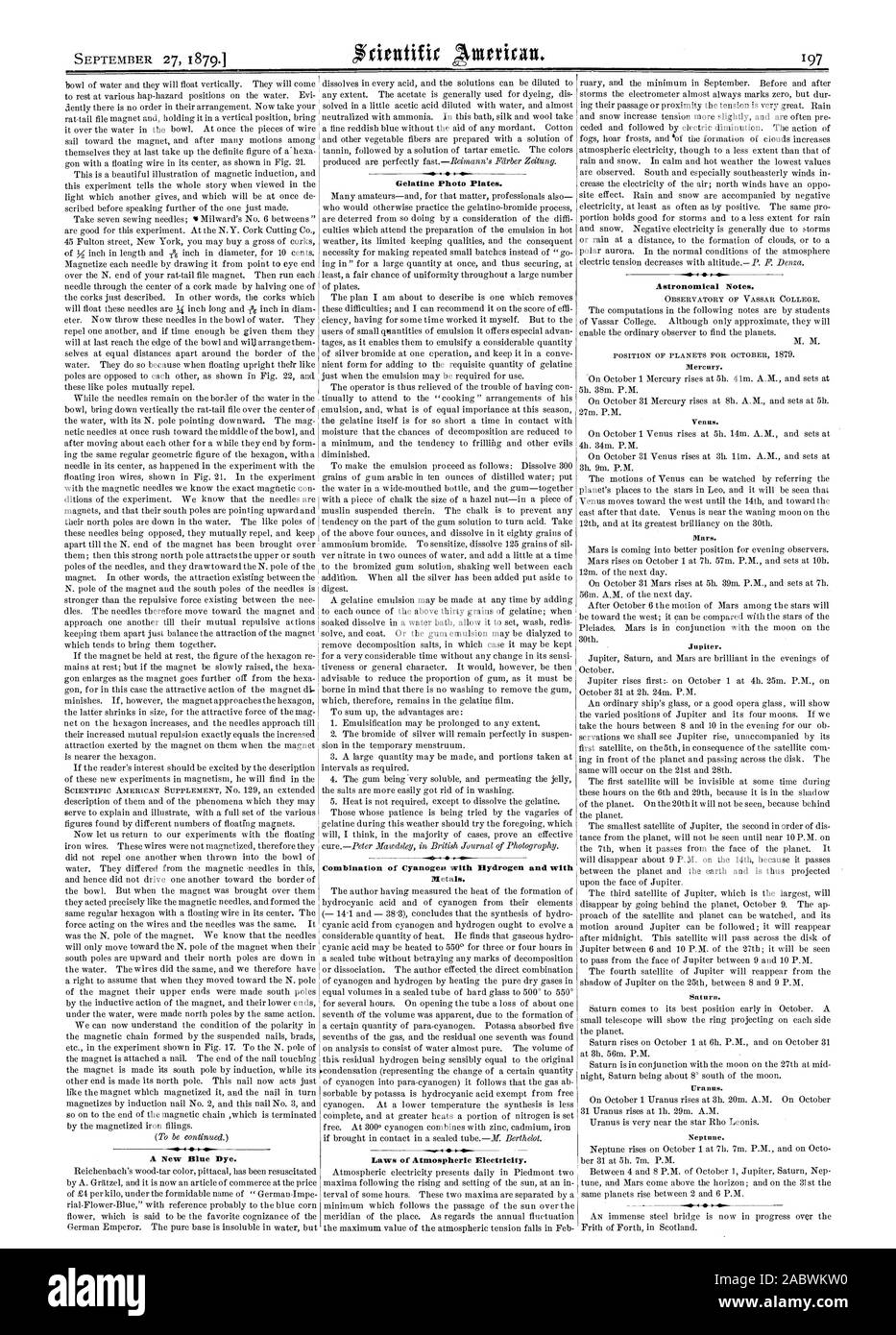 SEPTEMBER 27 1879.1 A New Blue Dye. Gelatine Photo Plates. Combination ...