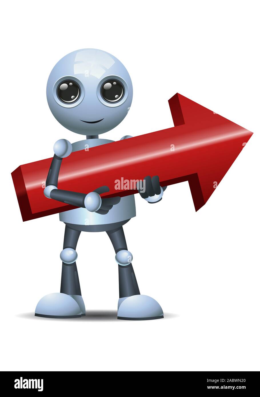 3d illustration of little robot business hold red arrow on isolated ...