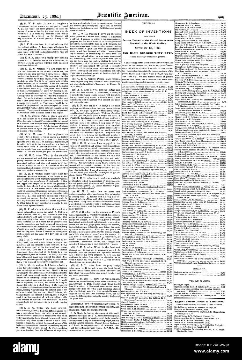 INDEX OF INVENTIONS English a Patents Issued to Americans., scientific ...
