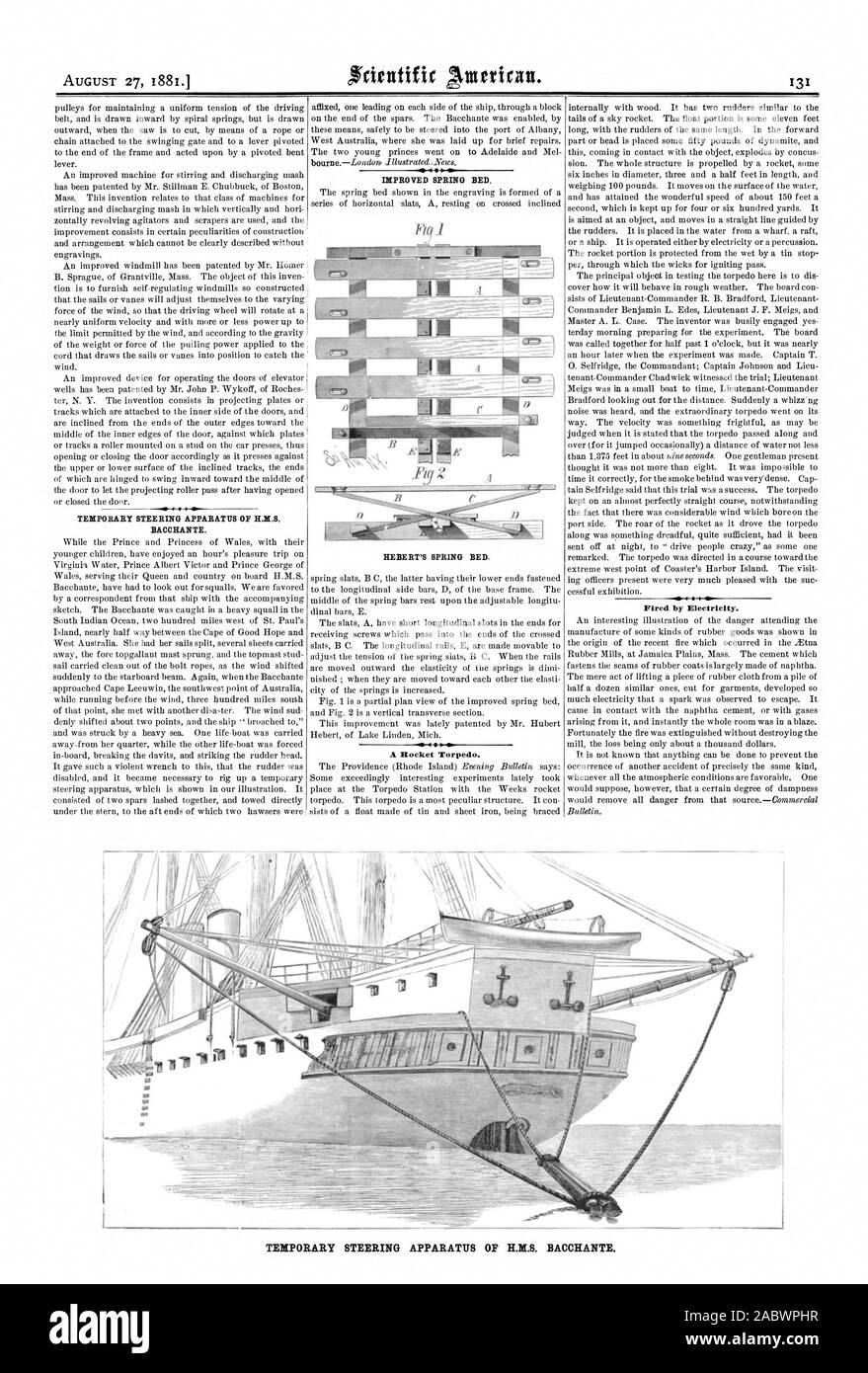 TEMPORARY STEERING APPARATUS OF H.M.S. BACCHANTE. ISO IMPROVED SPRING ...