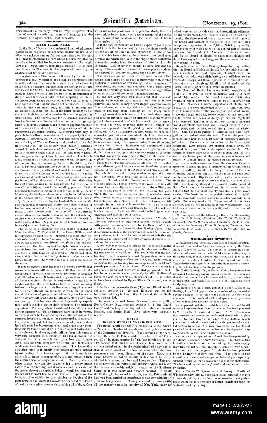 Sanitary Work and Needs in New York., scientific american, 1881-11-19 ...