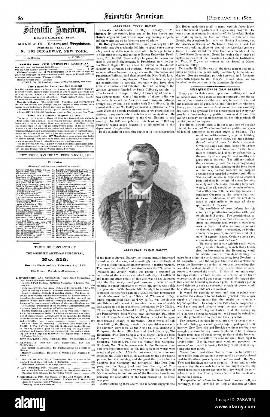ALEXANDER LYMAN HOLLEY. SOME QUESTIONS OF COAST DEFENSE. ALEXANDER ...