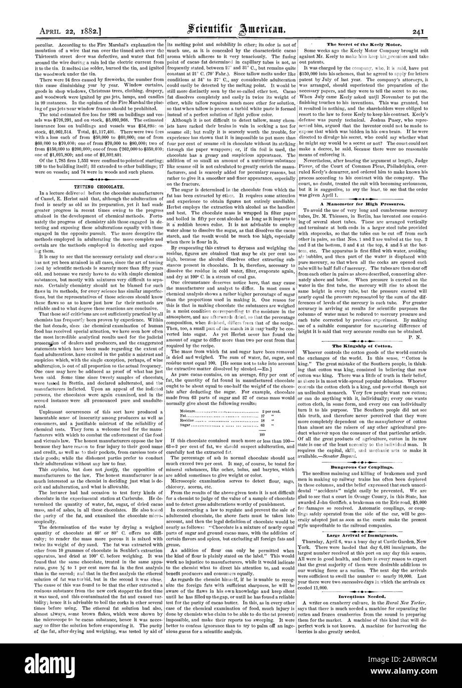 TESTING CHOCOLATE. The Secret of the Keely Motor. The Kingship of ...