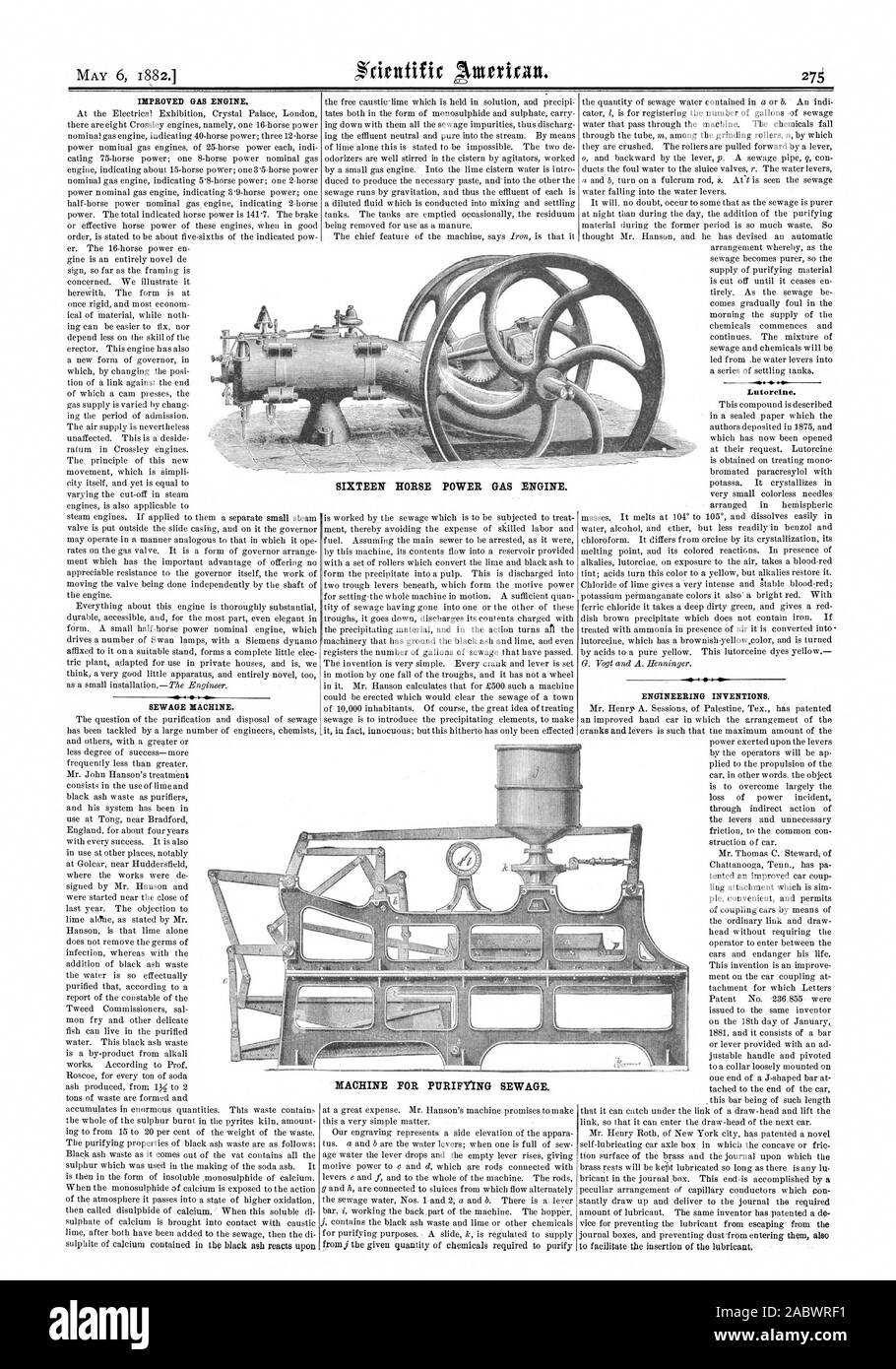 IMPROVED GAS ENGINE. SEWAGE MACHINE. ENGINEERING INVENTIONS ...