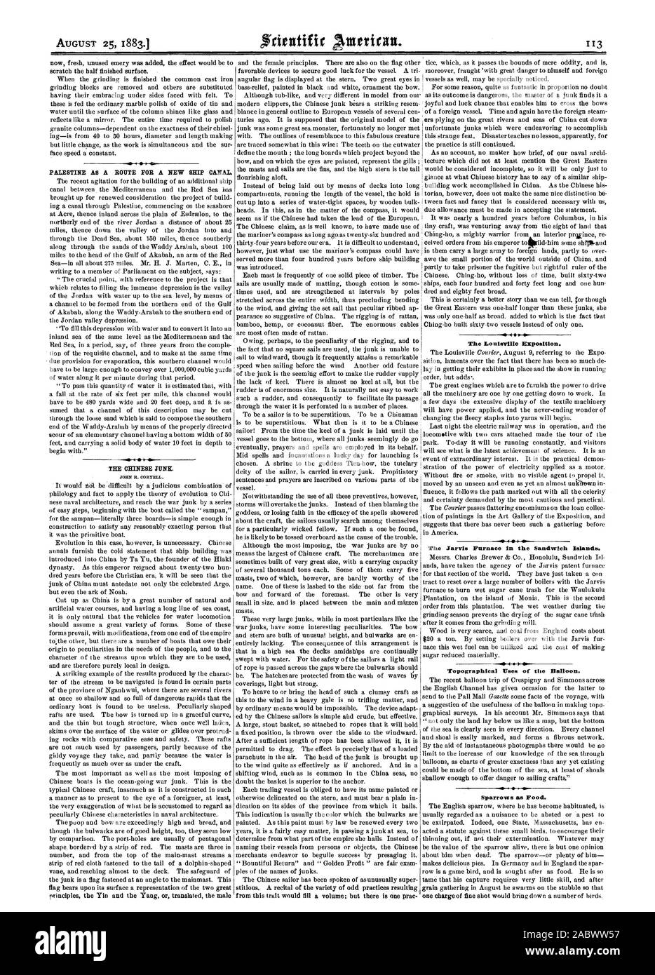 PALESTINE AS A ROUTE FOR A NEW SHIP CANAL. THE CHINESE JUNK. JOHN R ...