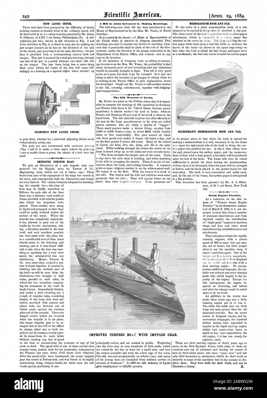 NEW LATHE CHUM GILMORE'S NEW LATHE CHUCK. IMPROVED TORPEDO BOAT. A Bill ...