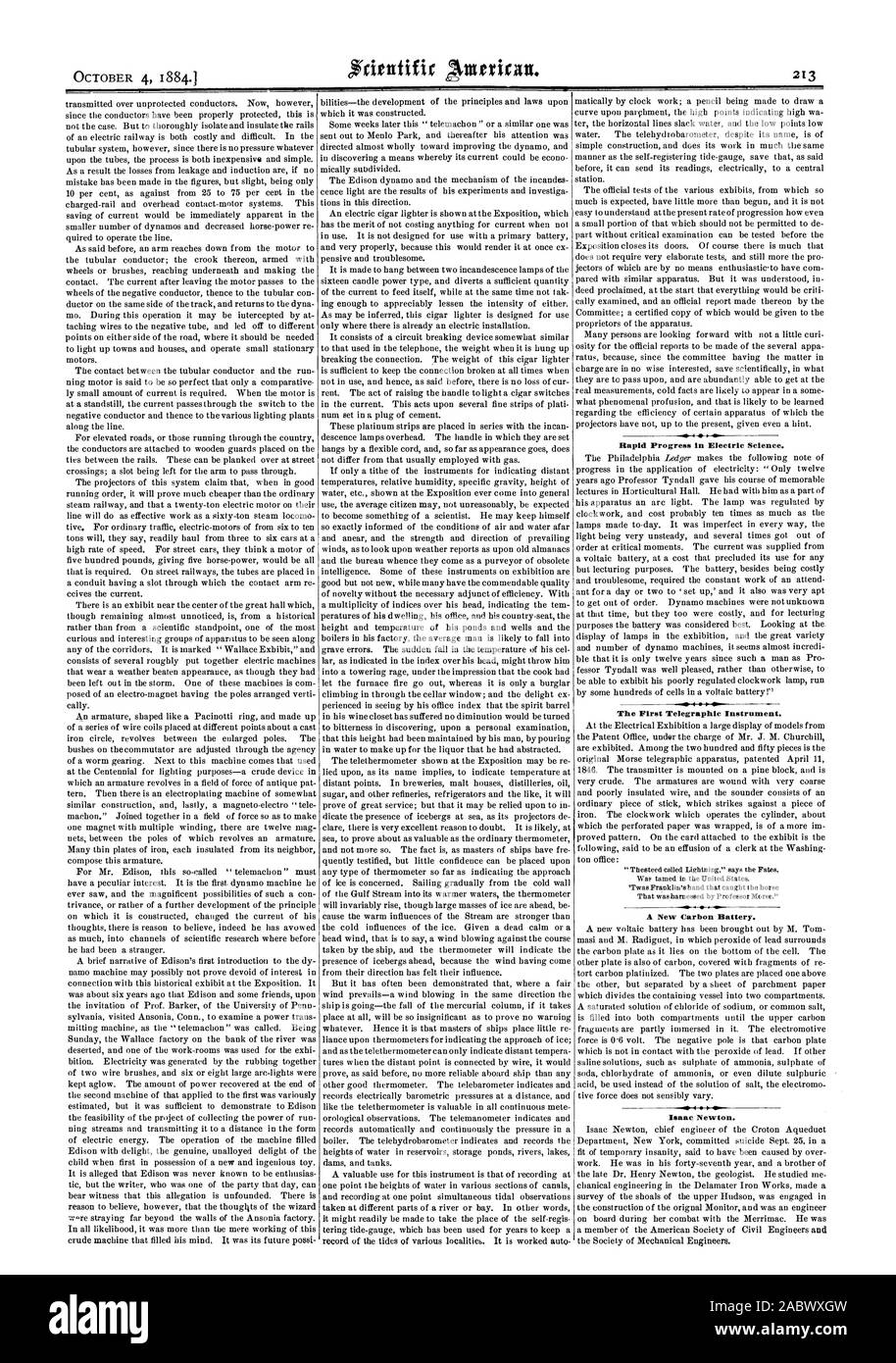 Rapid Progress in Electric Science. The First Telegraphic Instrument. A ...