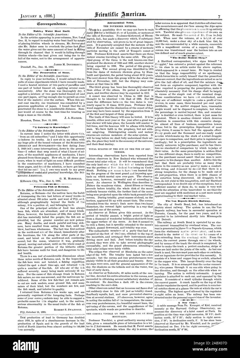 Making Water Heat Itself. The Preservation of Stone. Poisonous Fish at ...