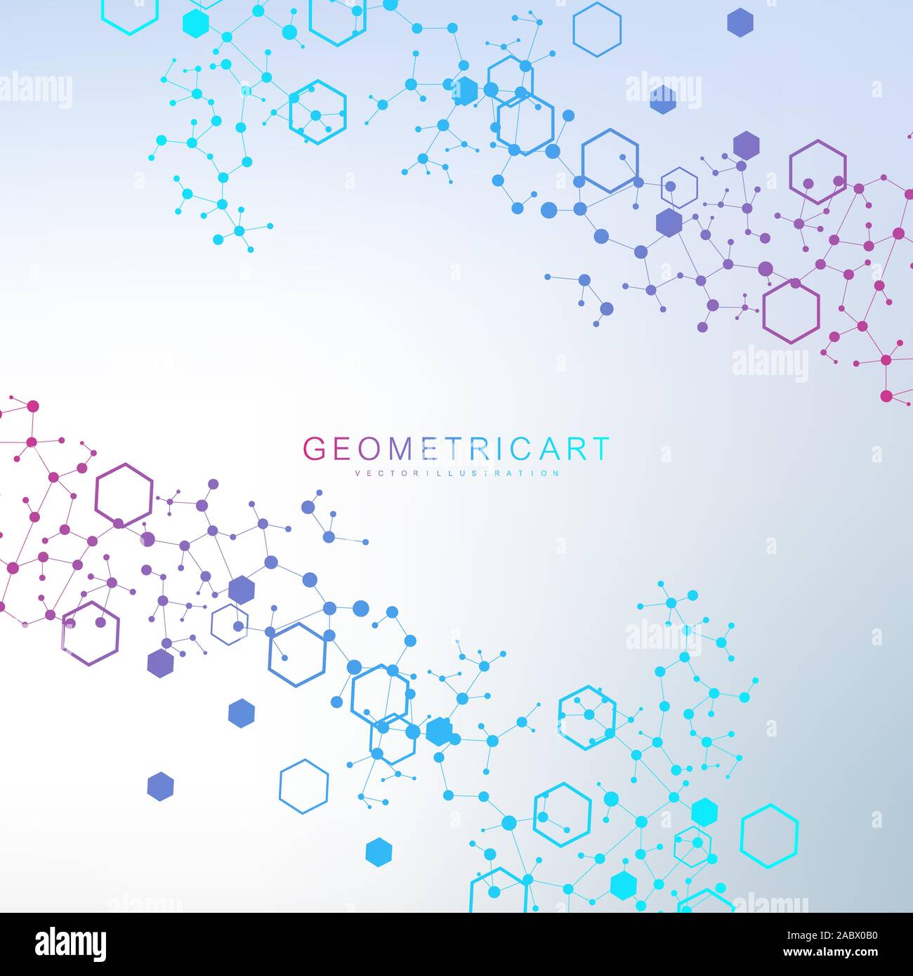 Science network pattern, connecting lines and dots. Technology hexagons ...