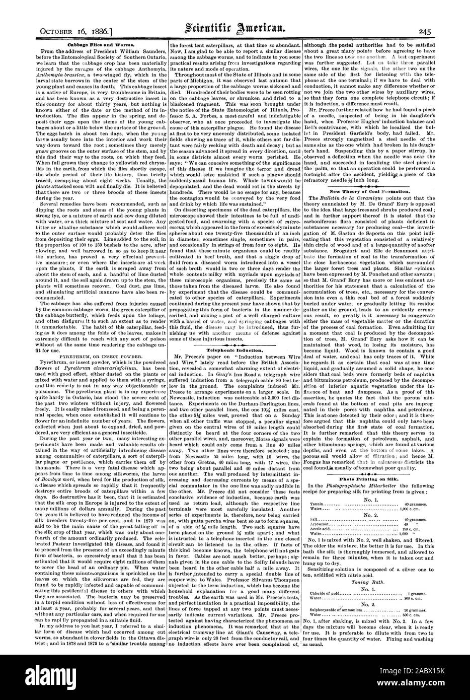 Cabbage Flies and Worms. Telephonic Induction. New Theory of Coal ...