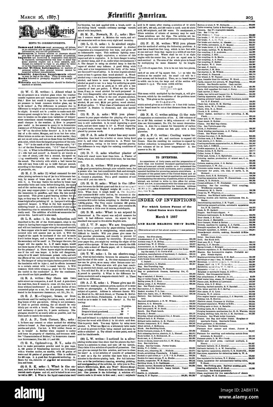 TO INVENTORS. INDEX OF INVENTIONS For which Letters Patent of the ...