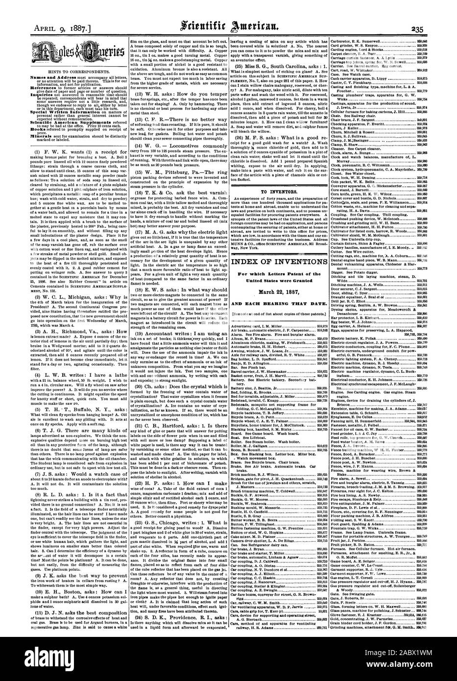 1887 patent Cut Out Stock Images & Pictures - Alamy