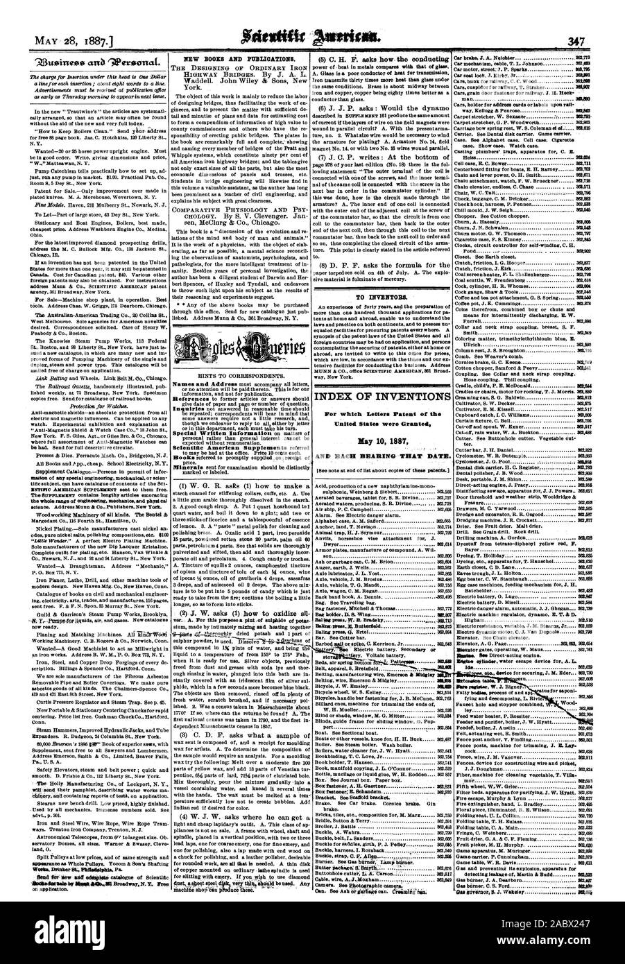 1887 patent Cut Out Stock Images & Pictures - Alamy