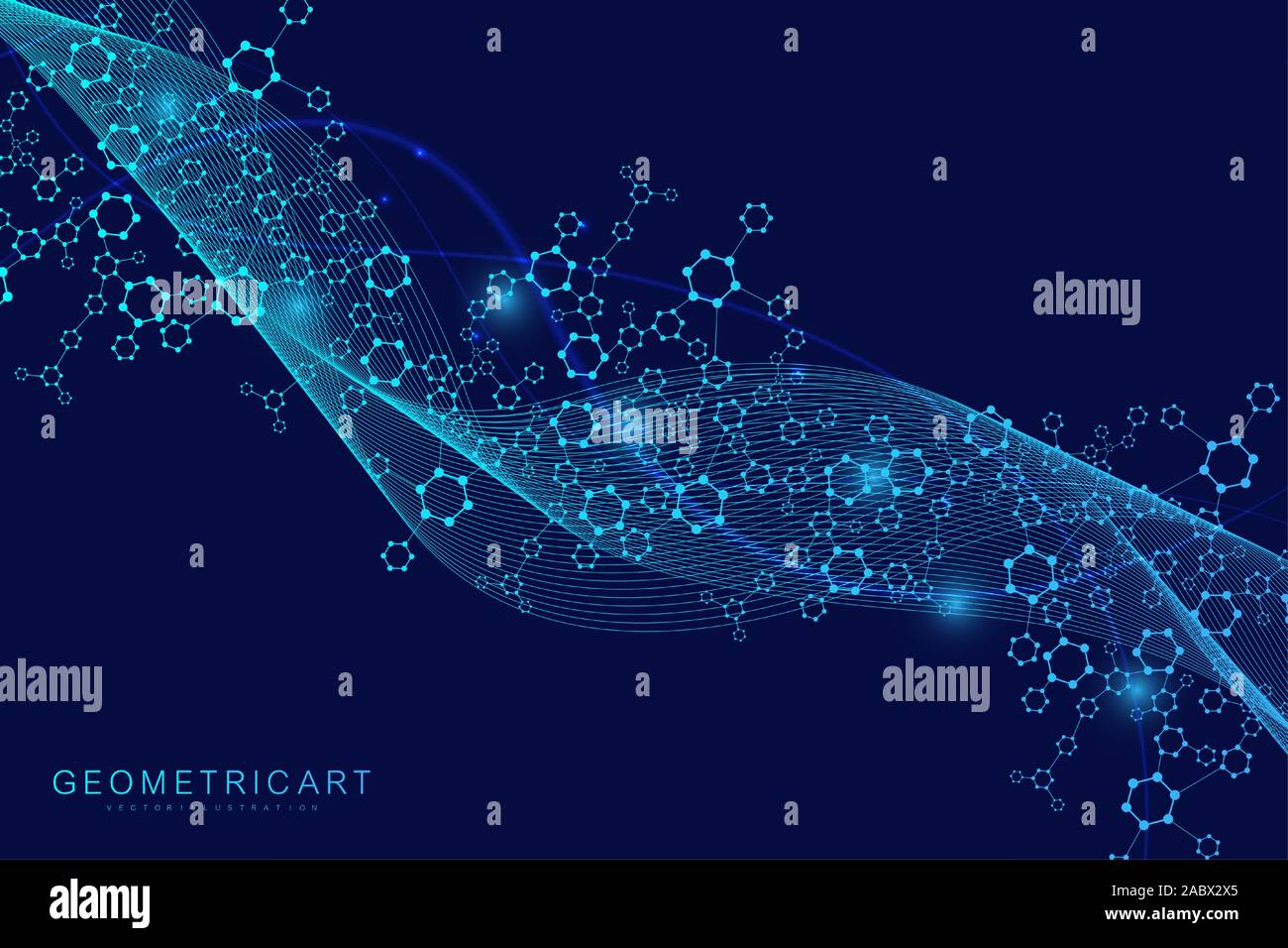 Science network pattern, connecting lines and dots. Technology hexagons structure or molecular ...