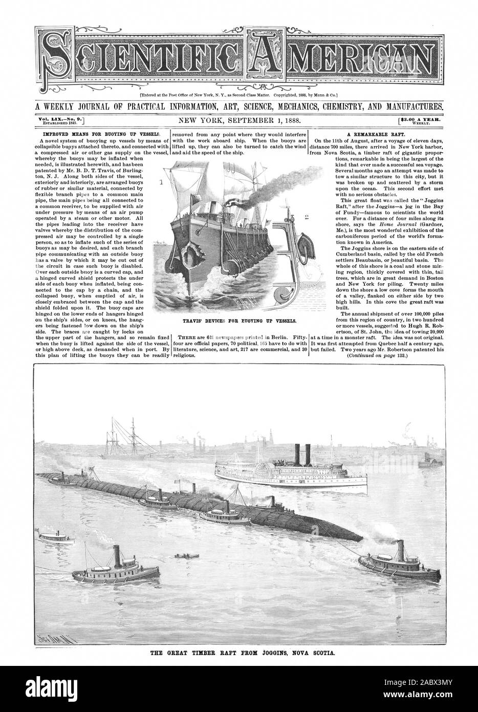 IMPROVED MEANS FOR BUOYING UP VESSELS. A REMARKABLE RAFT. TRAVIS ...
