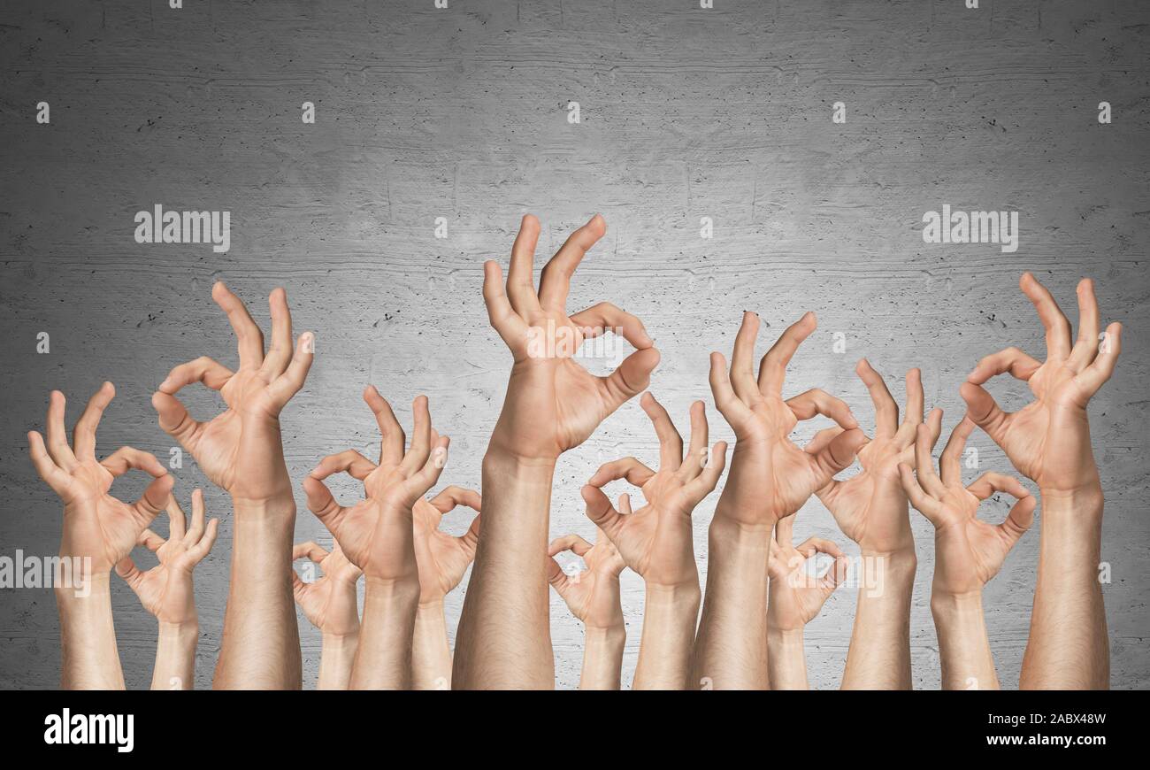 Row of man hands showing okay gesture Stock Photo - Alamy