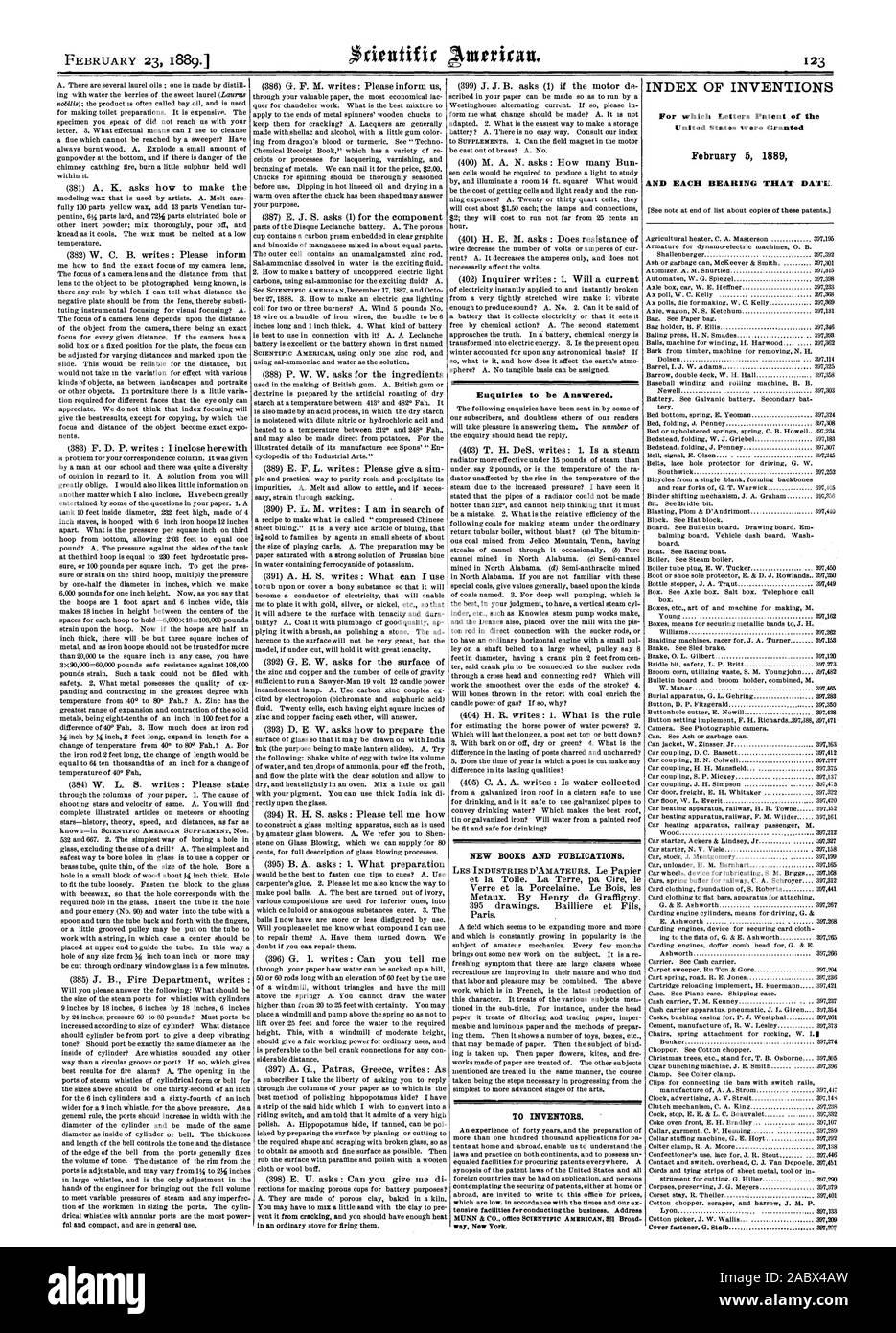 American patent publications for 1889 Black and White Stock Photos ...
