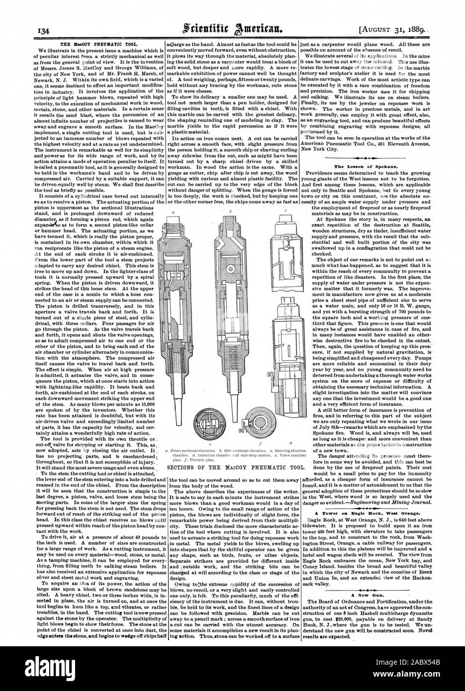THE MseCOY PNEUMATIC TOOL. The Lesson of Spokane. A Tower on Eagle Rock ...