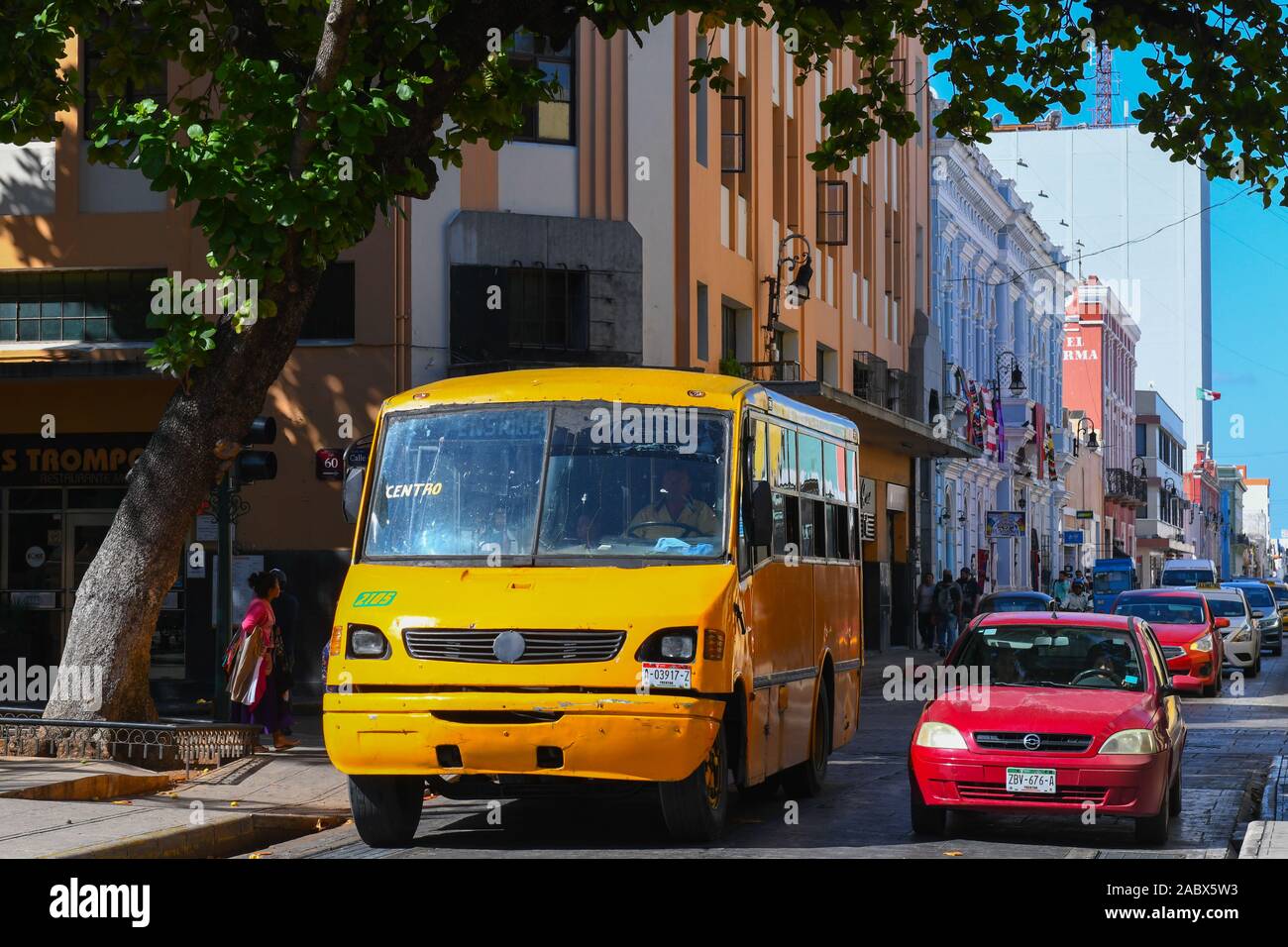 Busy street, Merida centro Stock Photo - Alamy