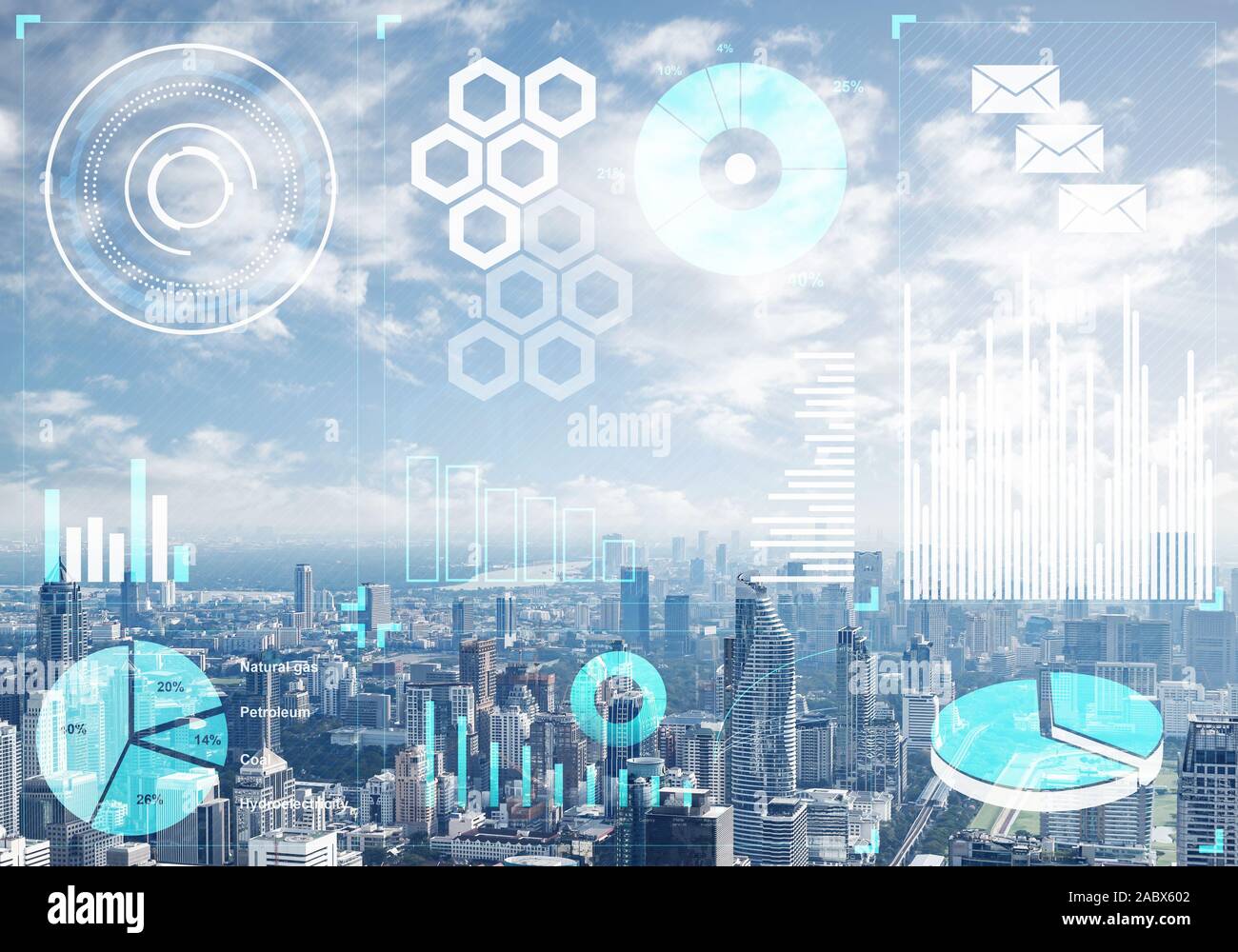 Stock market data on background of cityscape Stock Photo - Alamy